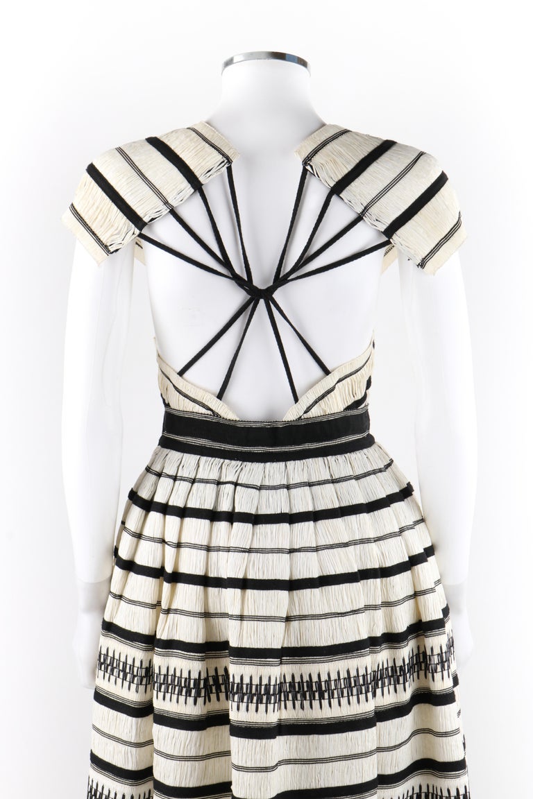 ULLA JOHNSON Spring 2019 “Anju” Raffia Striped Criss Cross Back Maxi ...