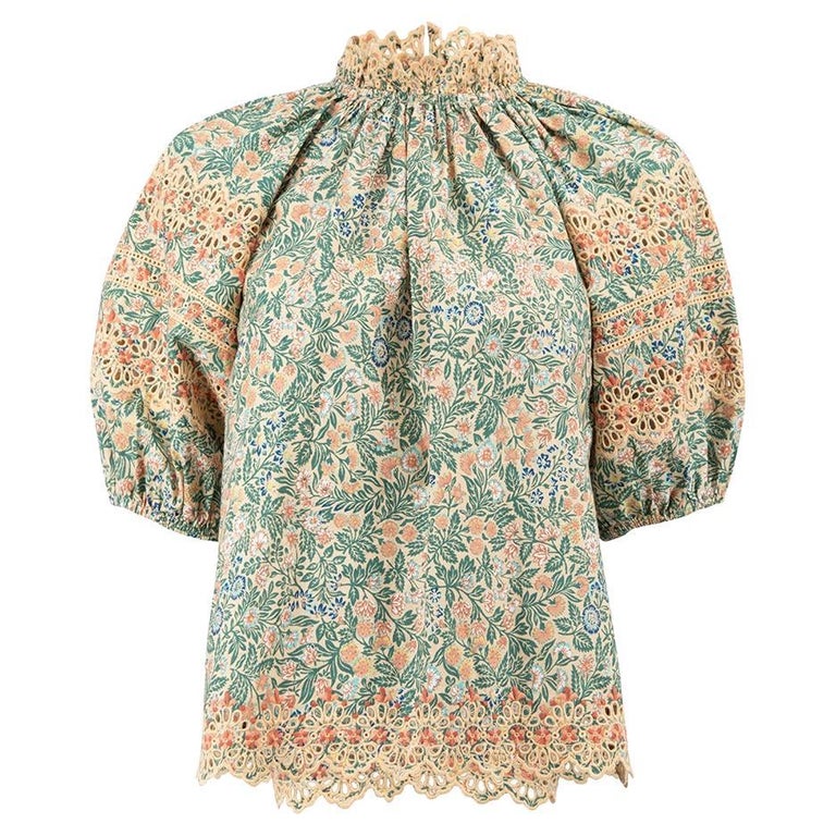 Ulla Johnson Women's Floral Print Puff Sleeve Blouse For Sale at 1stDibs