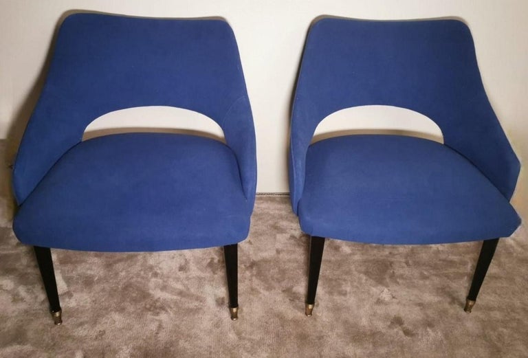 Ulrich Guglielmo Style Pair of Vintage Italian Blue Alcantara Armchairs ...