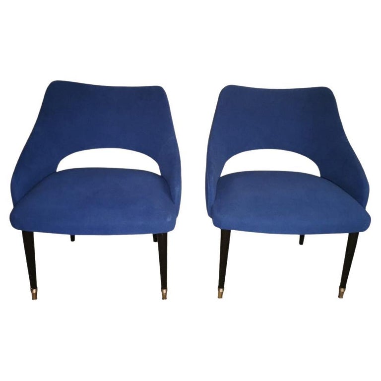 Ulrich Guglielmo Style Pair of Vintage Italian Blue Alcantara Armchairs ...