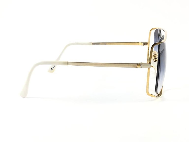 Ultra Rare 1970's Tura 443 Oversized Gold Blue Gradient Lenses Sunglasses For Sale at 1stDibs