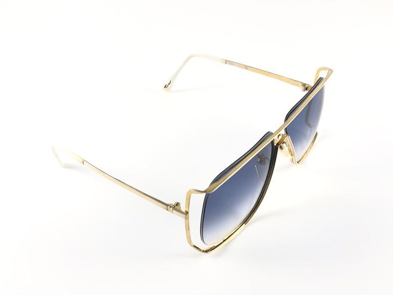 Ultra Rare 1970's Tura 443 Oversized Gold Blue Gradient Lenses Sunglasses For Sale at 1stDibs