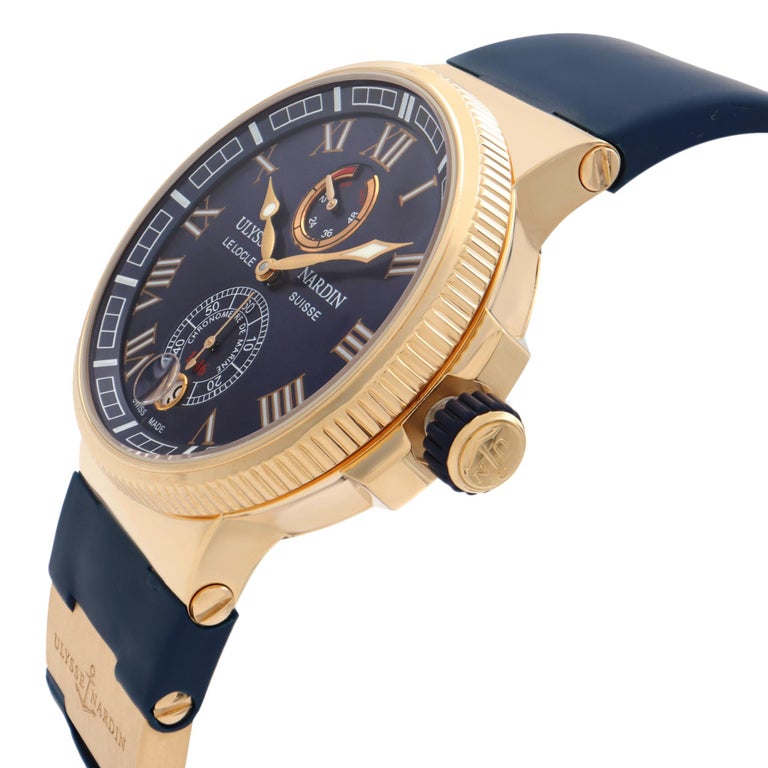 Ulysse Nardin Marine Chronometer 18k Rose Gold Blue Dial Mens Watch 1186-126/43 at 1stDibs