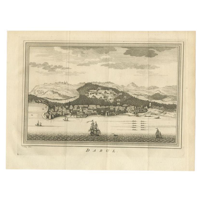 Old Copper Engraving of the Port City Dabhol in India, 1757 For Sale at ...