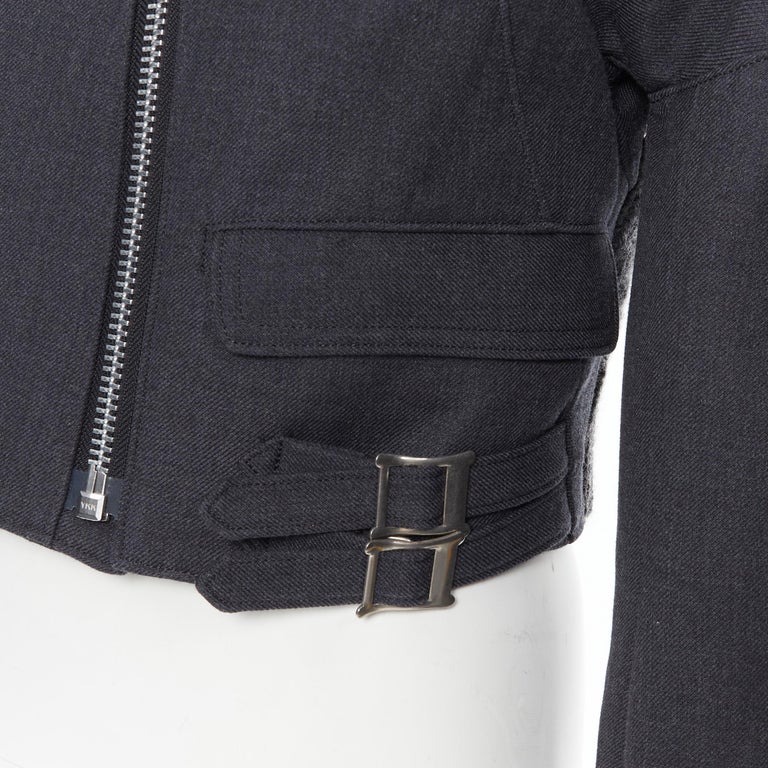 UNDERCOVER grey wool cable knit deconstructed curved sleeve biker ...