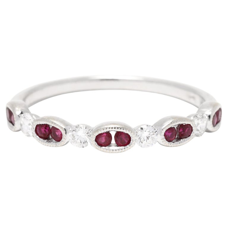 Uneek Ruby Diamond Stackable Wedding Band, 14K White Gold, Ring For Sale at 1stDibs