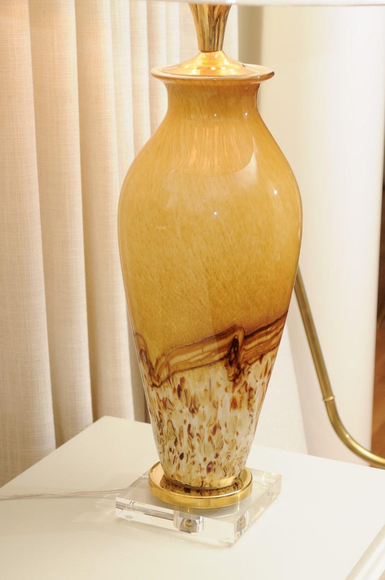 Unforgettable Pair of Chocolate, Saffron and Cream Custom Murano Lamps ...