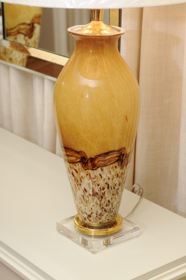 Unforgettable Pair of Chocolate, Saffron and Cream Custom Murano Lamps ...