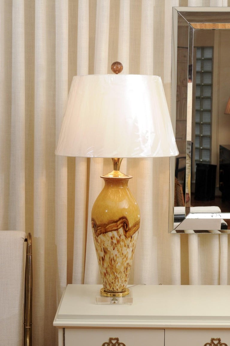 Unforgettable Pair of Chocolate, Saffron and Cream Custom Murano Lamps ...