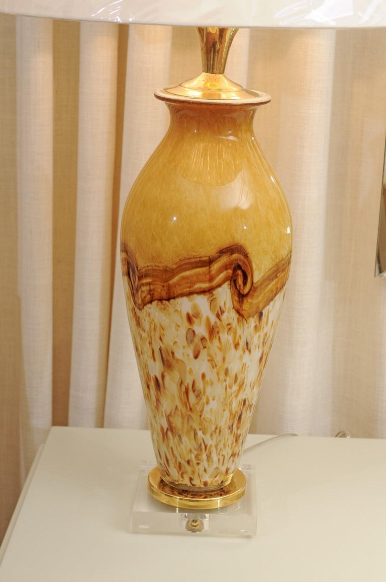 Unforgettable Pair of Chocolate, Saffron and Cream Custom Murano Lamps ...