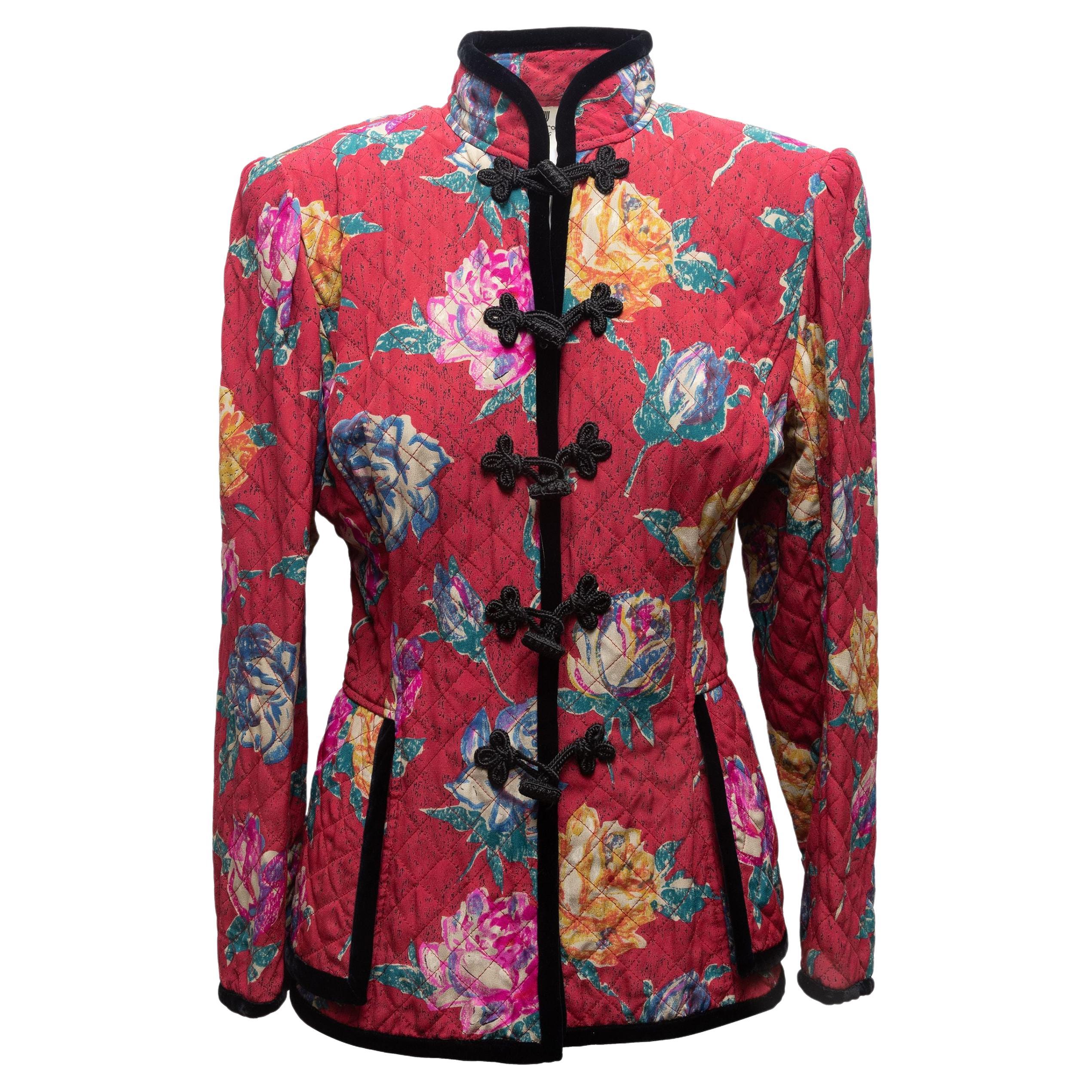 Ungaro Red and Multicolor Quilted Floral Print Jacket For Sale at 1stDibs