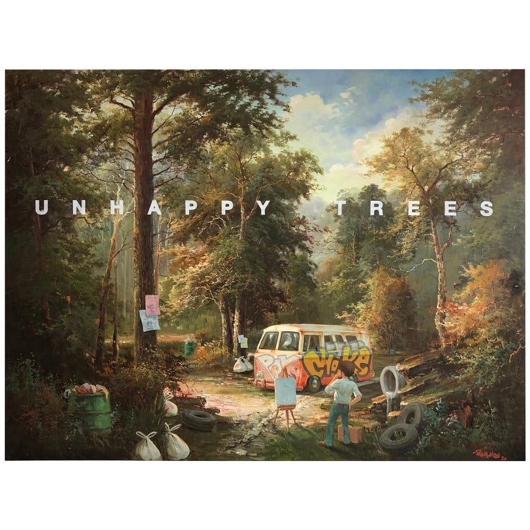 "Unhappy Trees" Oil on Canvas 'Vintage Oil Painting Intervention' For ...