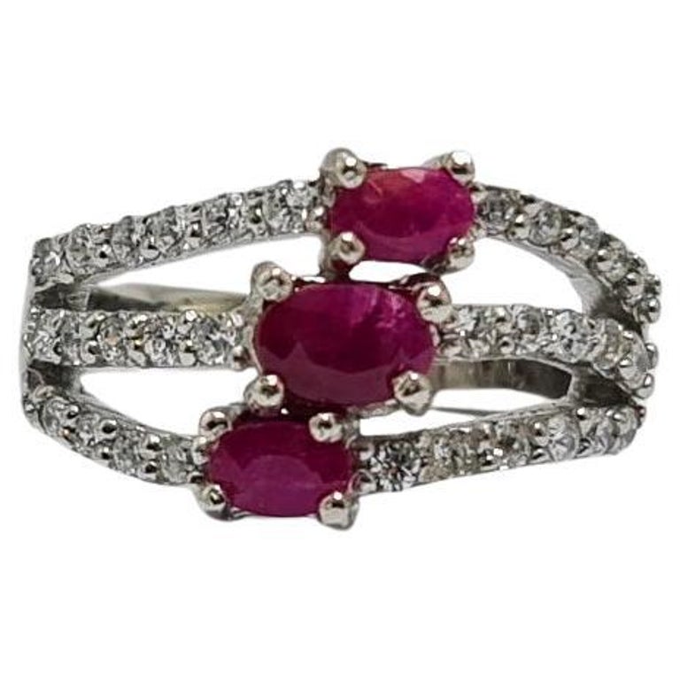 Unheated 1.5+ Cts Thai Ruby .925 Sterling Silver Rhodium Plated Cubic ...