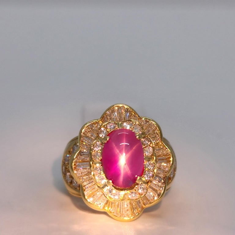 Unheated Gia Burma Star Ruby and White Diamond Cocktail Ring For Sale ...