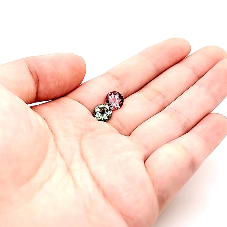 Unheated Green and Red Tourmaline Round Pair GRS For Sale at 1stDibs