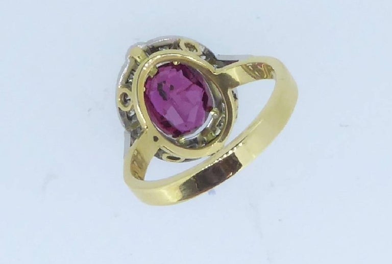 Unheated Natural Thai Ruby, Diamond, 18 Carat Gold and Platinum Cluster ...