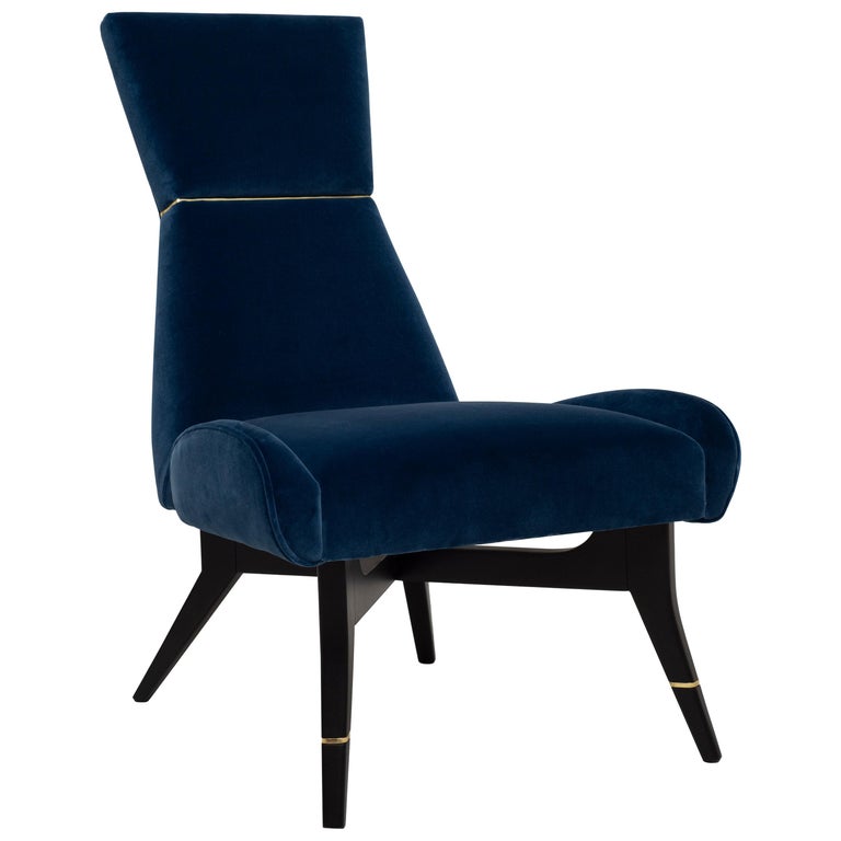 Uni Dark Blue Armchair with Gilt Details on the Backrest and Legs For ...