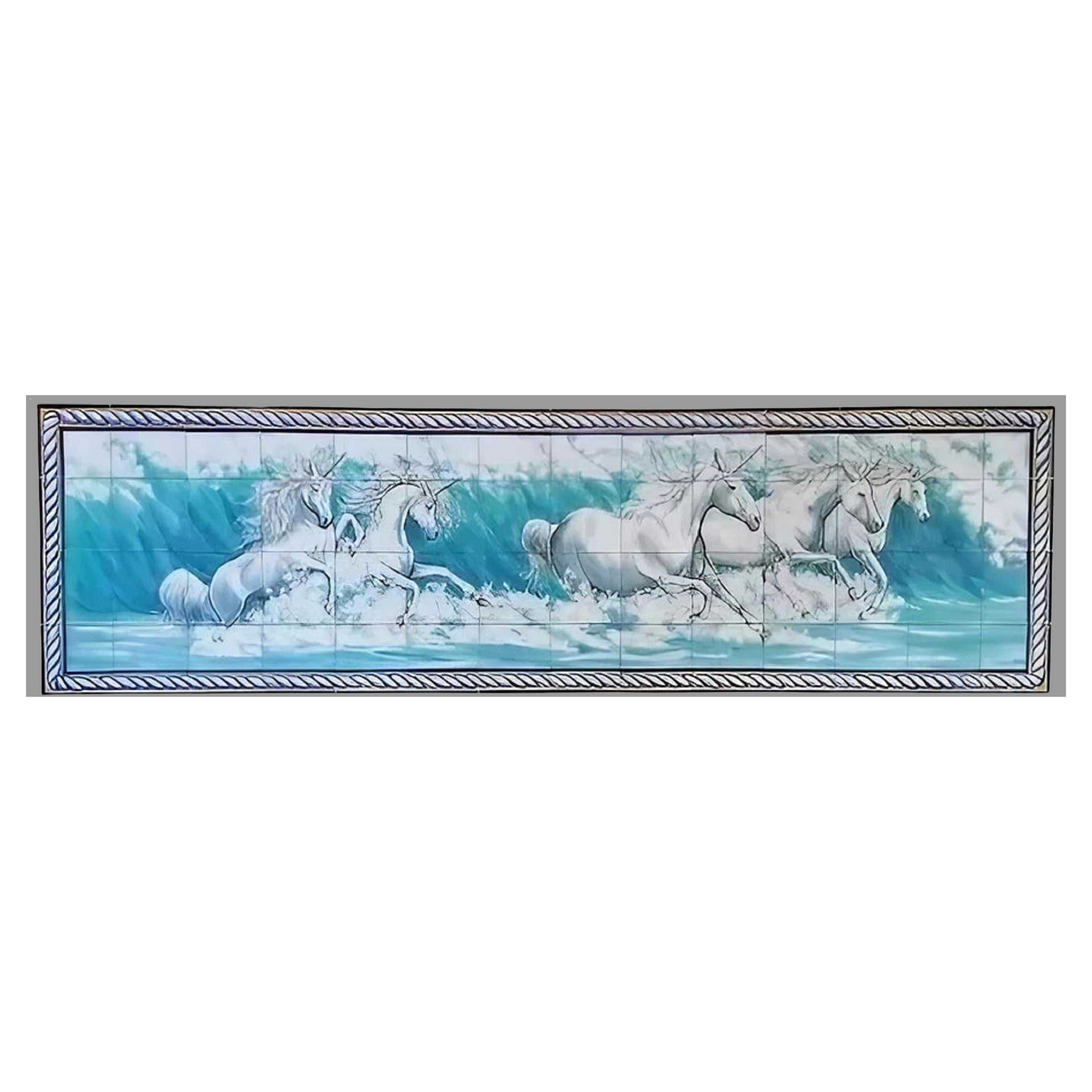 Azulejos Portuguese Hand Painted Ceramic Tile Mural "Unicorns" Signed ...