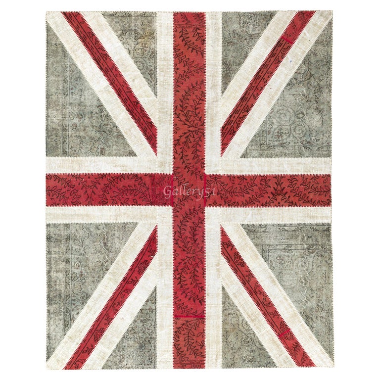 8x10 Ft Union Jack Design Patchwork Rug Made from Over-Dyed Vintage ...