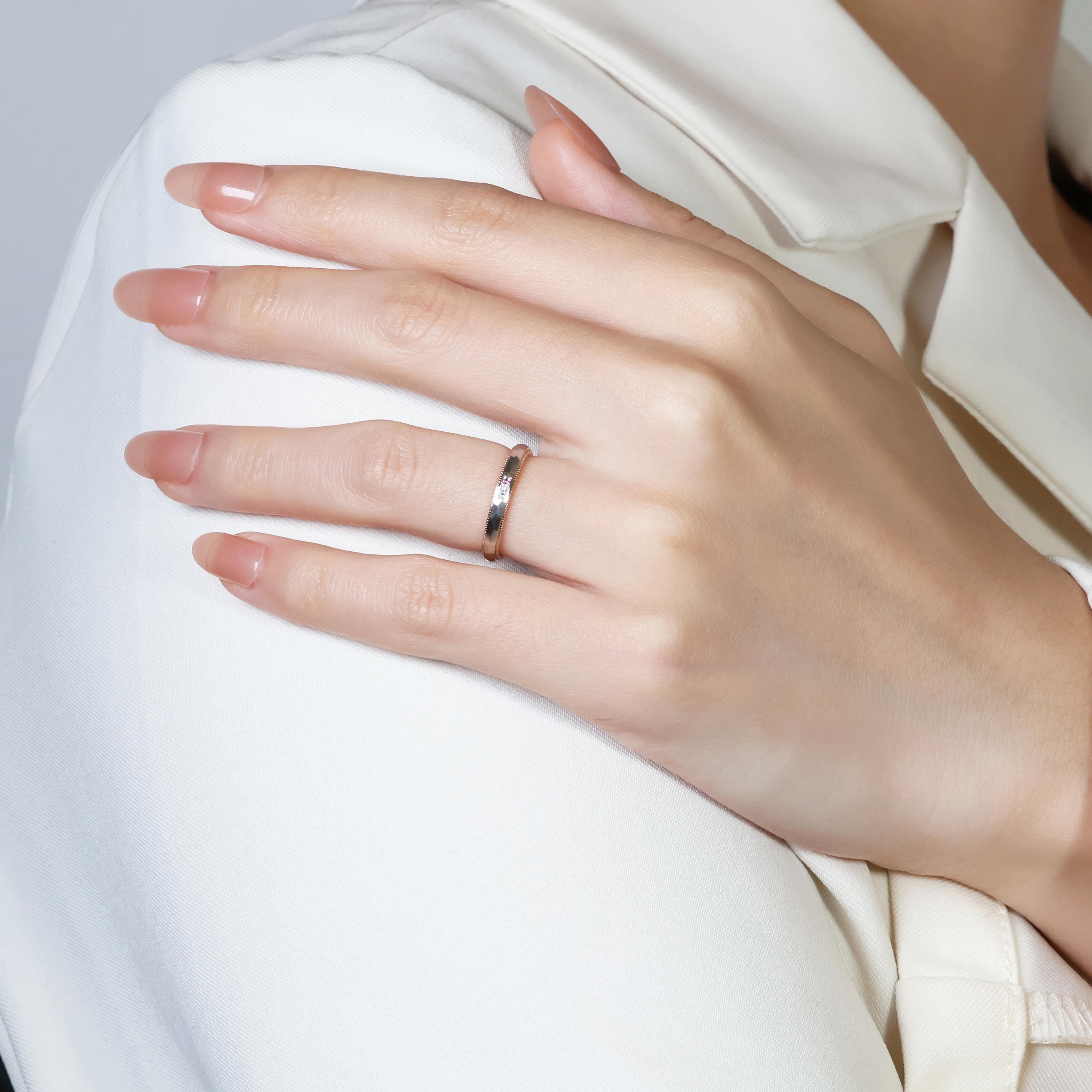 Unique 0.01ct Sapphire Band Ring with Side Diamond in Platinum and 18K White Gold For Sale at ...