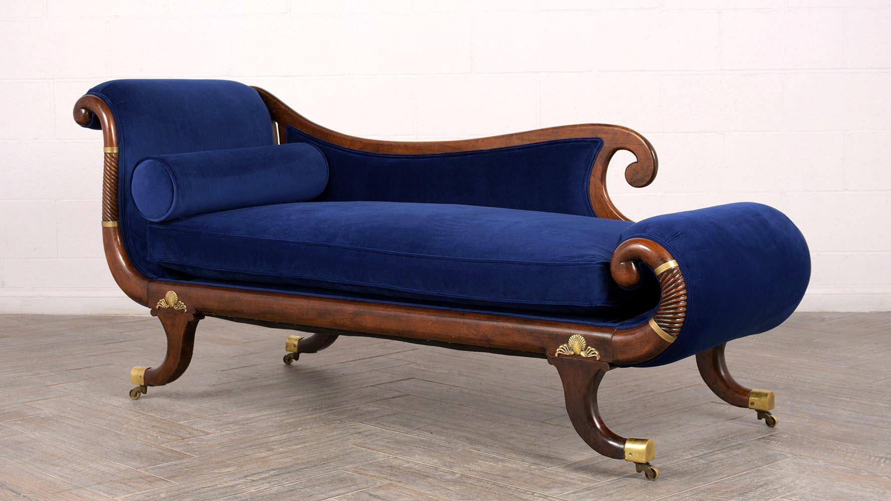 Unique 1860s Regency Style Recamier with Swirl and Reed Carving at 1stDibs