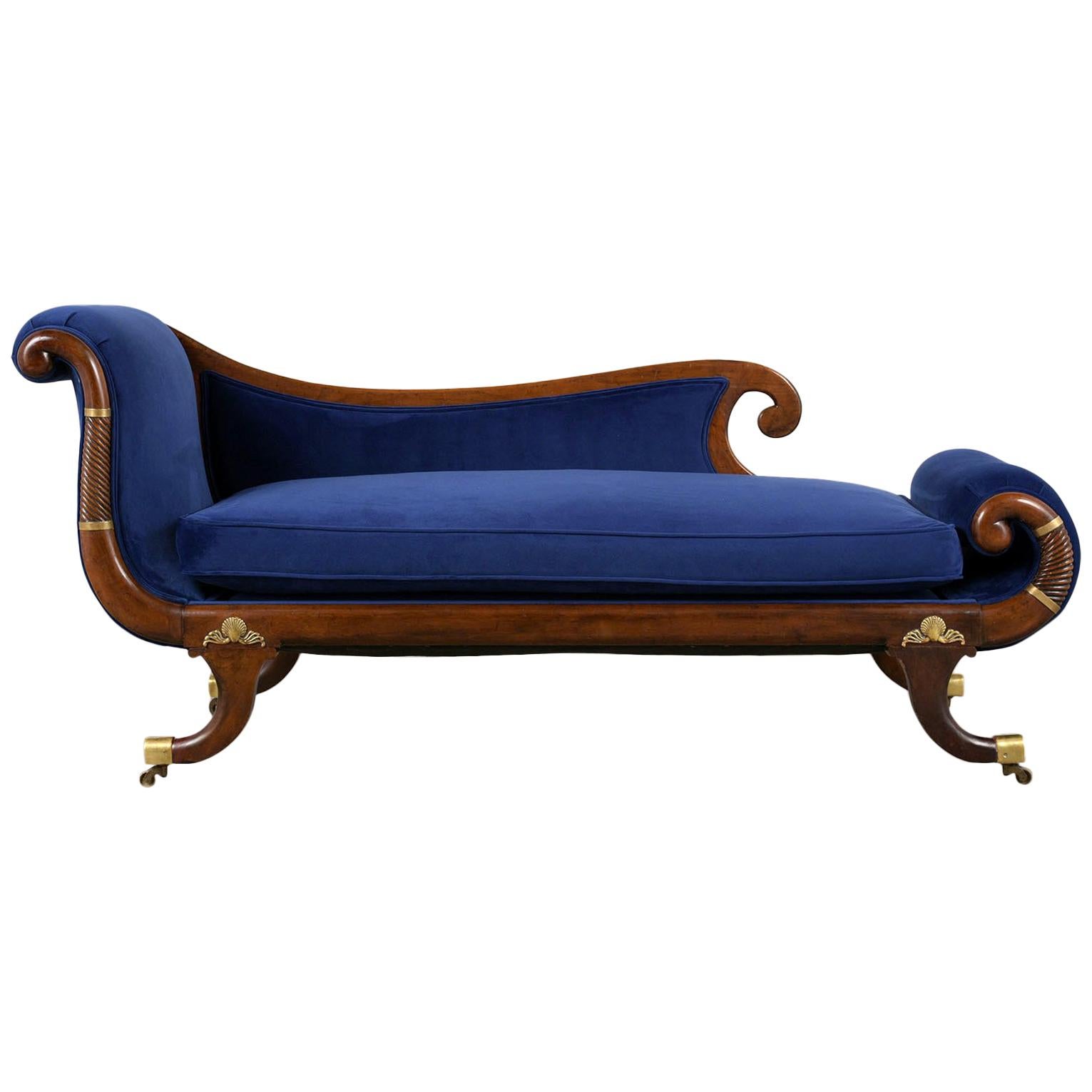 Unique 1860s Regency Style Recamier with Swirl and Reed Carving at 1stDibs