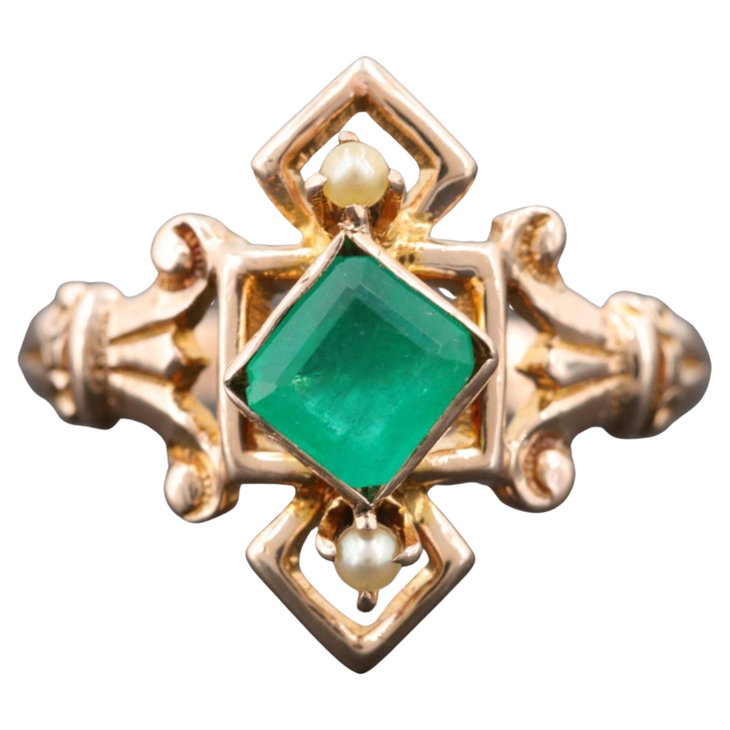 Customizable Antique Style Emerald Cut Diamond Engagement Ring, Unique ...