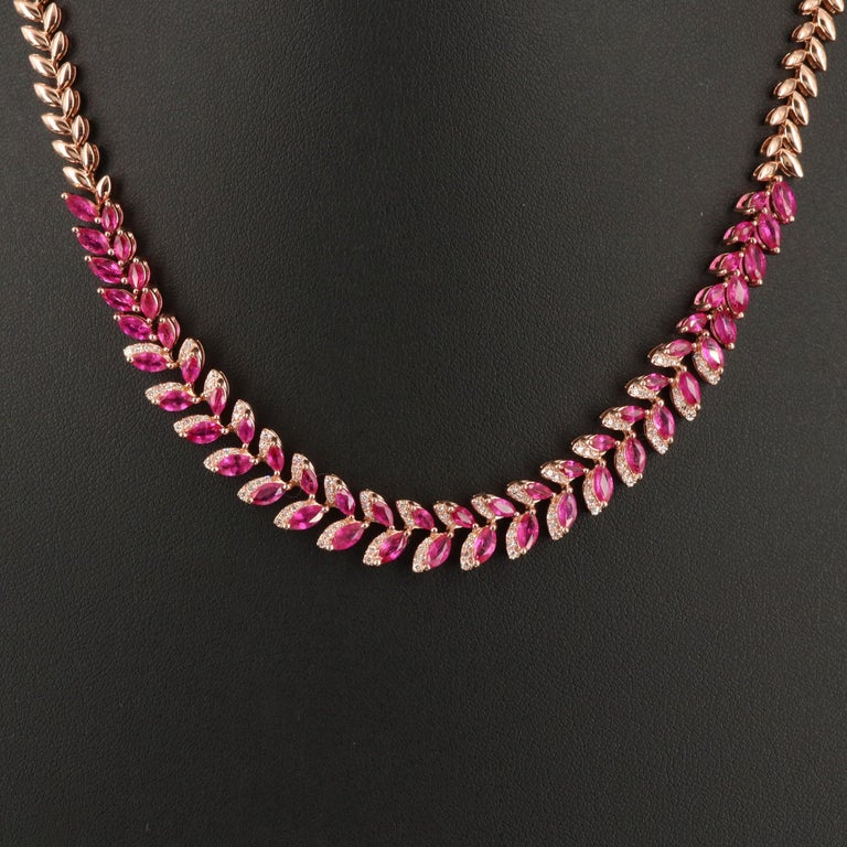 Unique 18K Gold Marquise Cut Ruby Necklace, For Sale at 1stDibs
