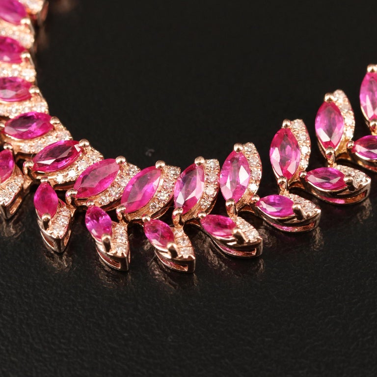 Unique 18K Gold Marquise Cut Ruby Necklace, For Sale at 1stDibs