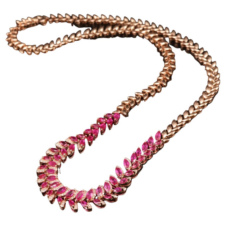 Unique 18K Gold Marquise Cut Ruby Necklace, For Sale at 1stDibs