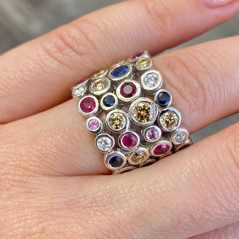 Unique 18k White Gold Bezel Set Oval Diamond Cluster Ring For Sale at ...