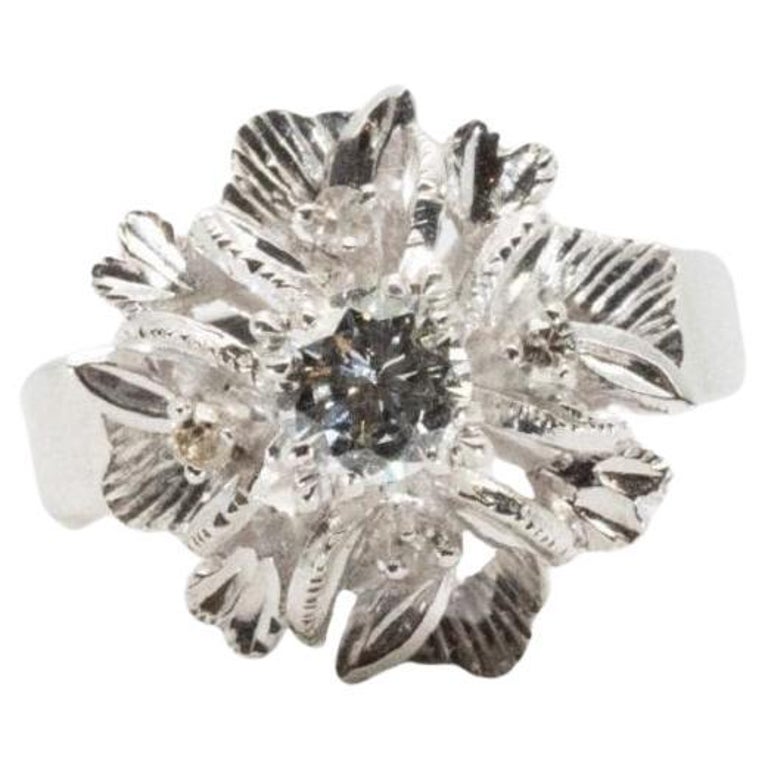 Unique 18K White Gold Flower Ring with 0.35 Ct Natural Diamonds, NGI ...