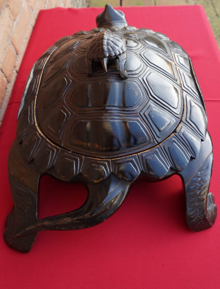 Large and Unique 1930 Hand Carved and Lacquered Wood Japanese Tortoise ...