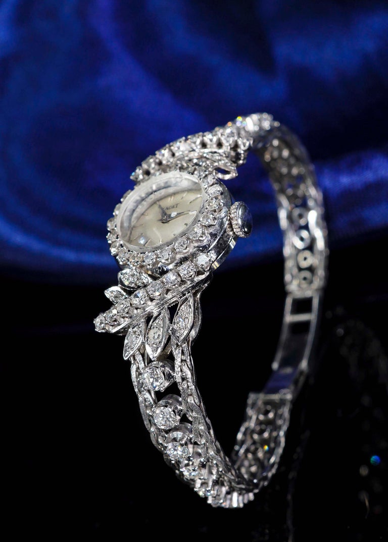 1960s Piaget 18 Karat Gold Diamond Tree and Leaf Motif Bracelet Watch ...
