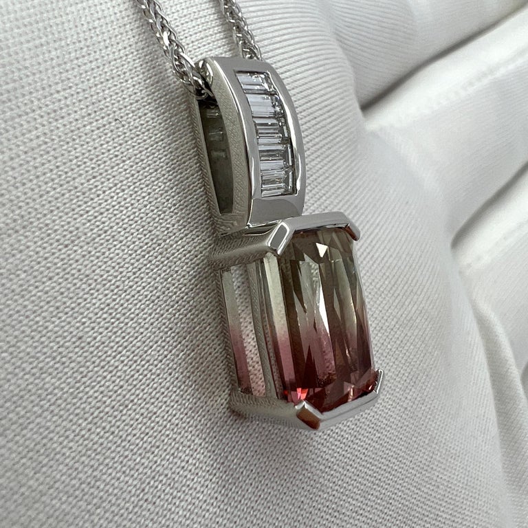Unique 4 Carat Fancy Watermelon Tourmaline and Diamond 18k White Gold ...