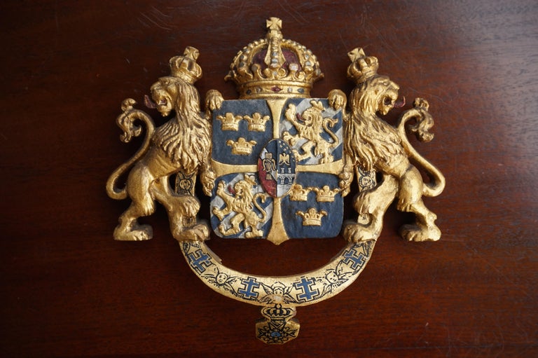 Unique and Antique Hand Carved and Gilt Wooden Coat of Arms or Crest of ...