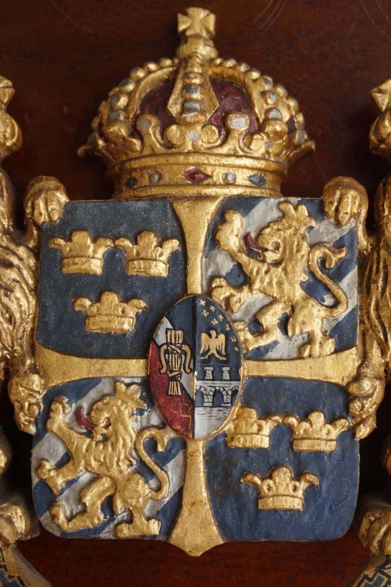 Unique and Antique Hand Carved and Gilt Wooden Coat of Arms or Crest of ...