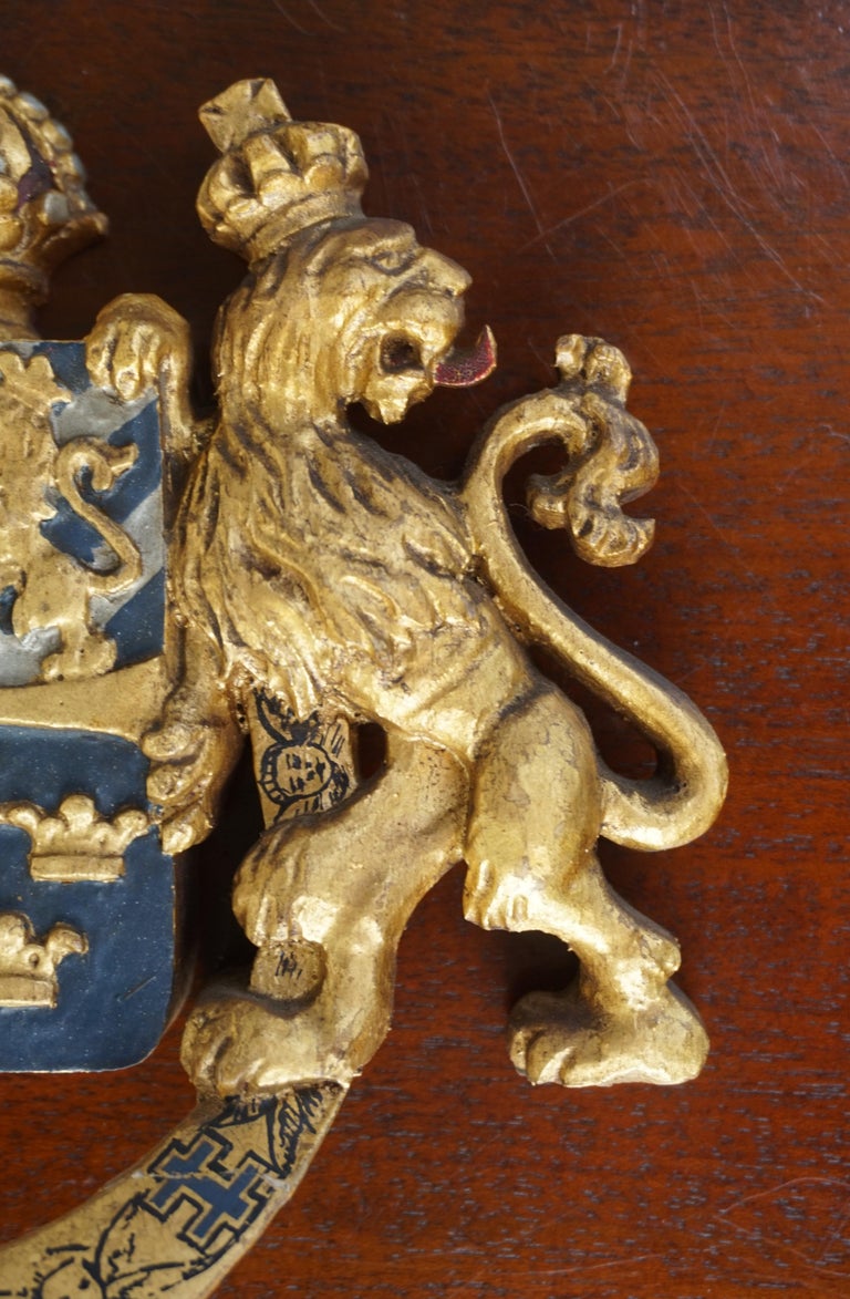 Unique and Antique Hand Carved and Gilt Wooden Coat of Arms or Crest of ...