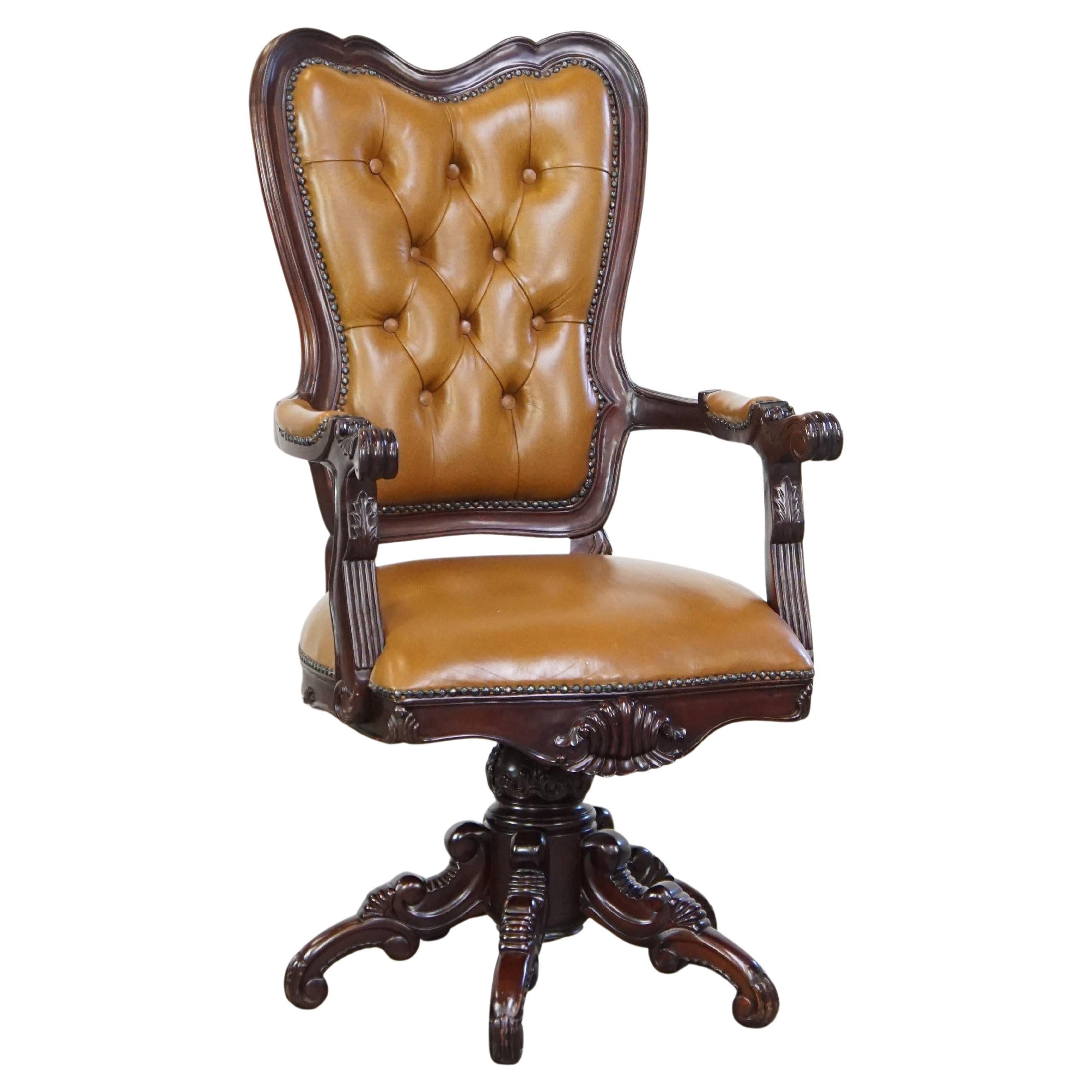 Deep Tufted Black Leather English Chesterfield Style Rolling Office ...