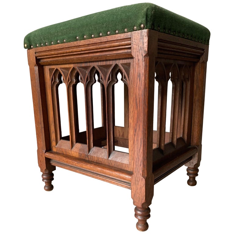 Unique and Quality Carved Gothic Revival Oak Church Stool Seat w ...