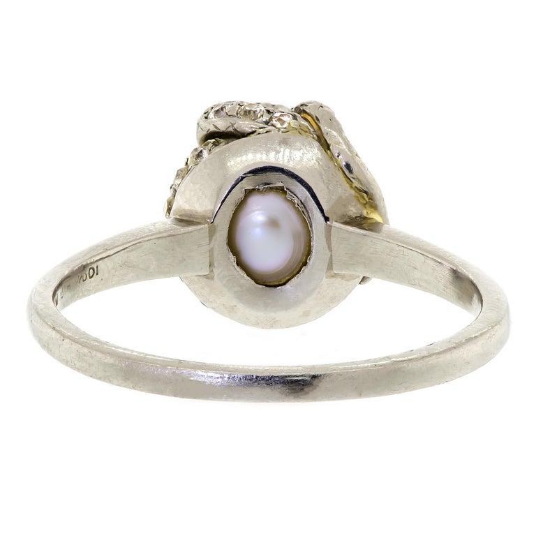 Unique and Rare Platinum Diamond Pearl Vintage Snake Ring For Sale at ...