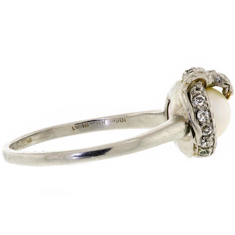 Unique and Rare Platinum Diamond Pearl Vintage Snake Ring For Sale at ...