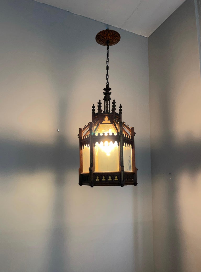 Unique Antique and Large Gothic Revival Hand Carved Oak and Glass ...