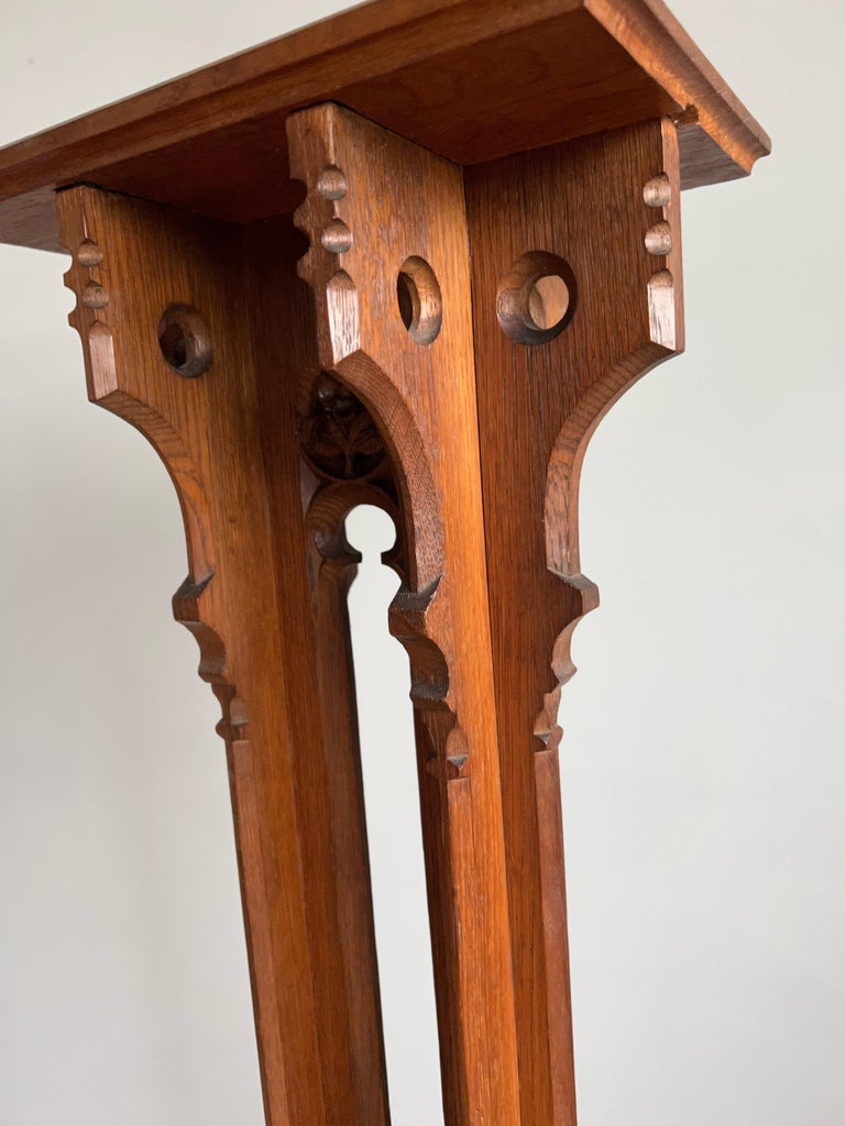 Unique Arts and Crafts era Gothic Revival Oak Pedestal / Sculpture ...