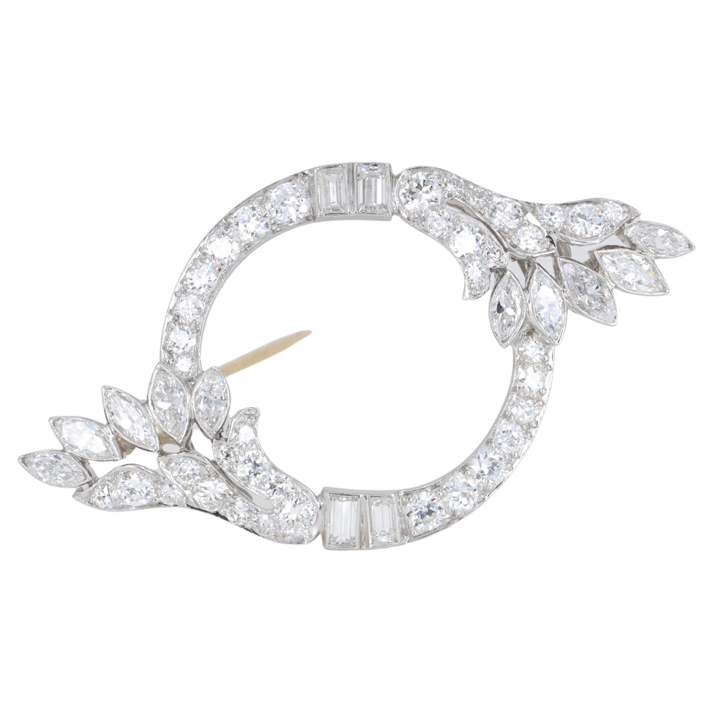 Art Deco unique early onyx black enamel diamond platinum circle brooch ...