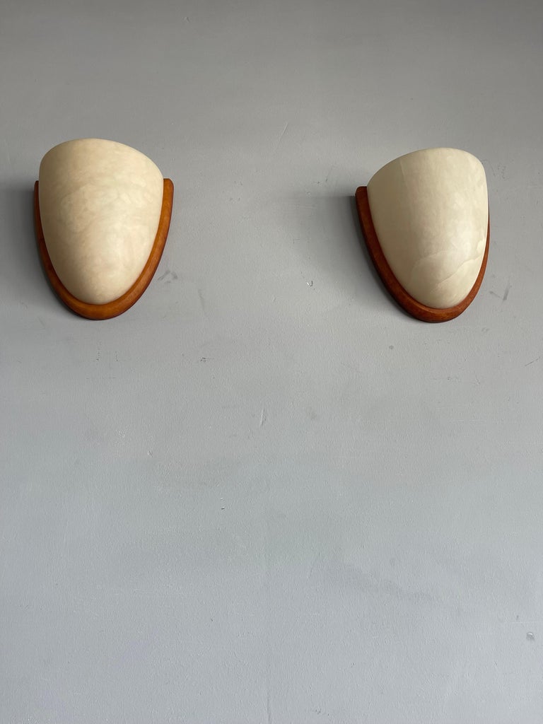 Unique Art Deco Style Cocoon Shape Midcentury Modern Era Alabaster Wall ...