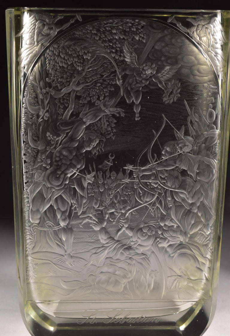 Unique Artistic Engraved Vase Saint Sebastian 'Otto Pietsch' Bohemian ...