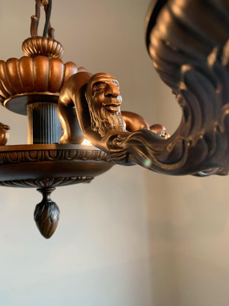 Unique Art Deco Alabaster and Bronze Chandelier with Wizard Like ...