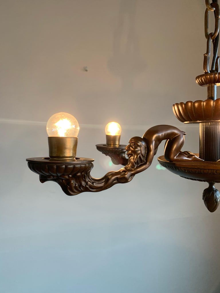 Unique Art Deco Alabaster and Bronze Chandelier with Wizard Like ...