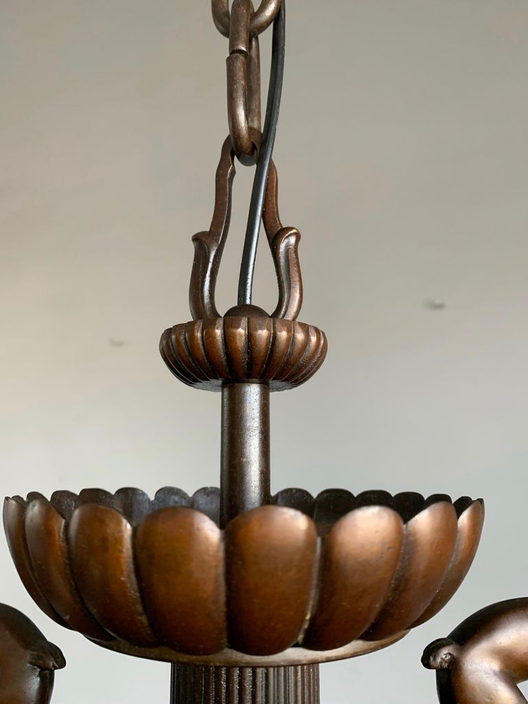 Unique Art Deco Alabaster and Bronze Chandelier with Wizard Like ...